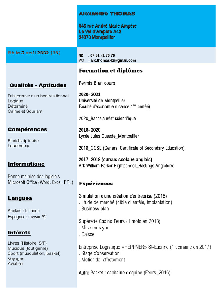 CV Alexandre Thomas | PDF
