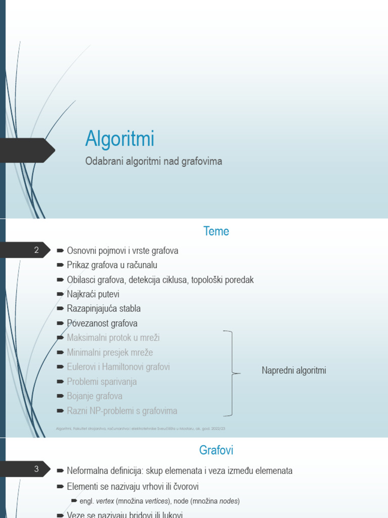 Algoritmi: Odabrani Algoritmi Nad Grafovima | PDF