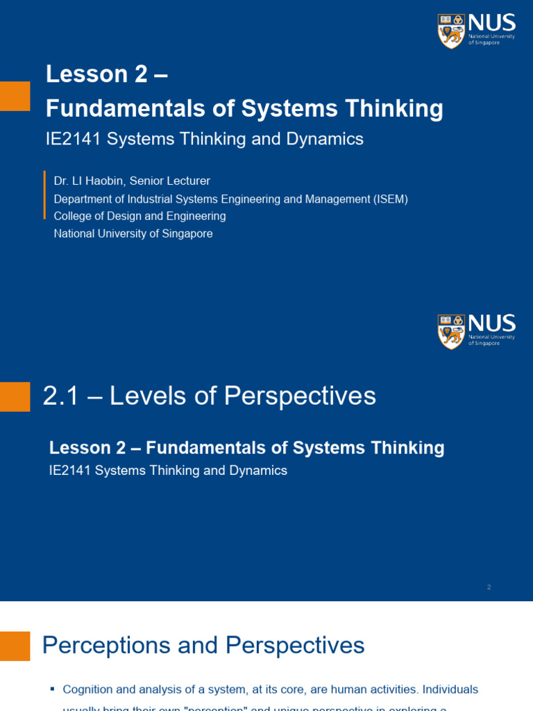 Lesson 2 – Fundamentals of Systems Thinking | PDF