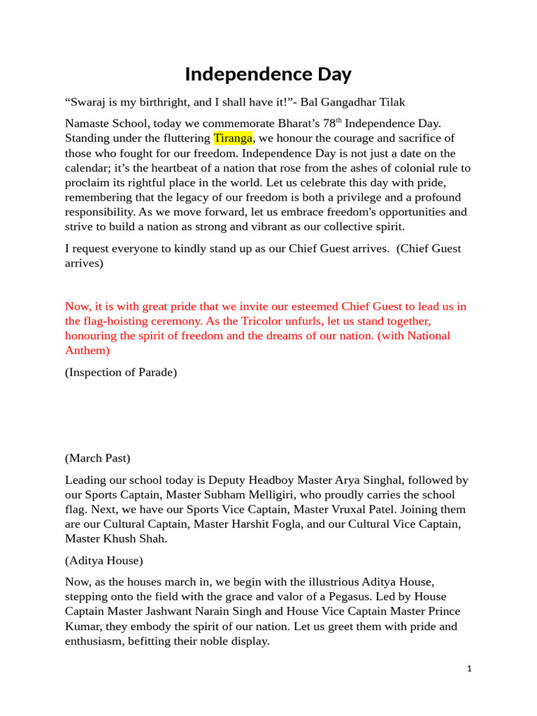 IndependenceDay Emcee (Script) | PDF