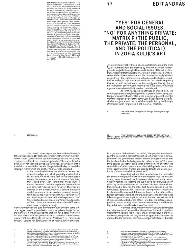 Edit Andras On Zofia Kulik | PDF