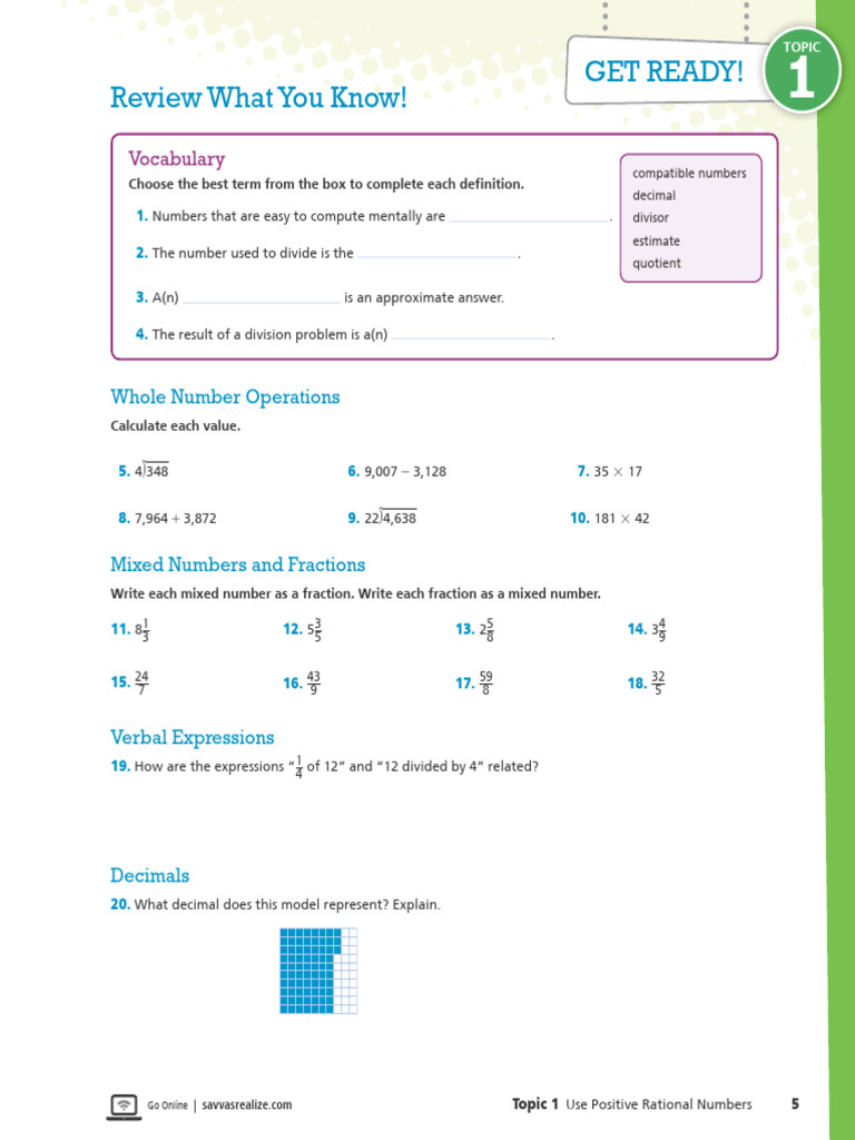 6th Grade Math Week 1 | PDF