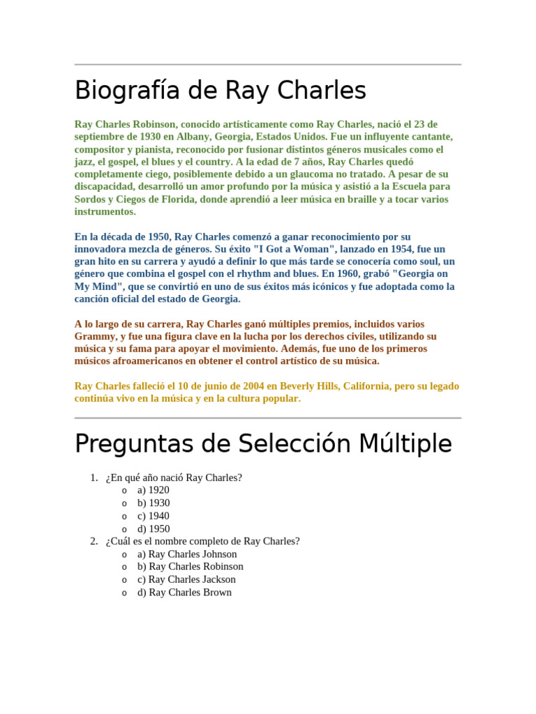 Biografía de Ray Charles | PDF