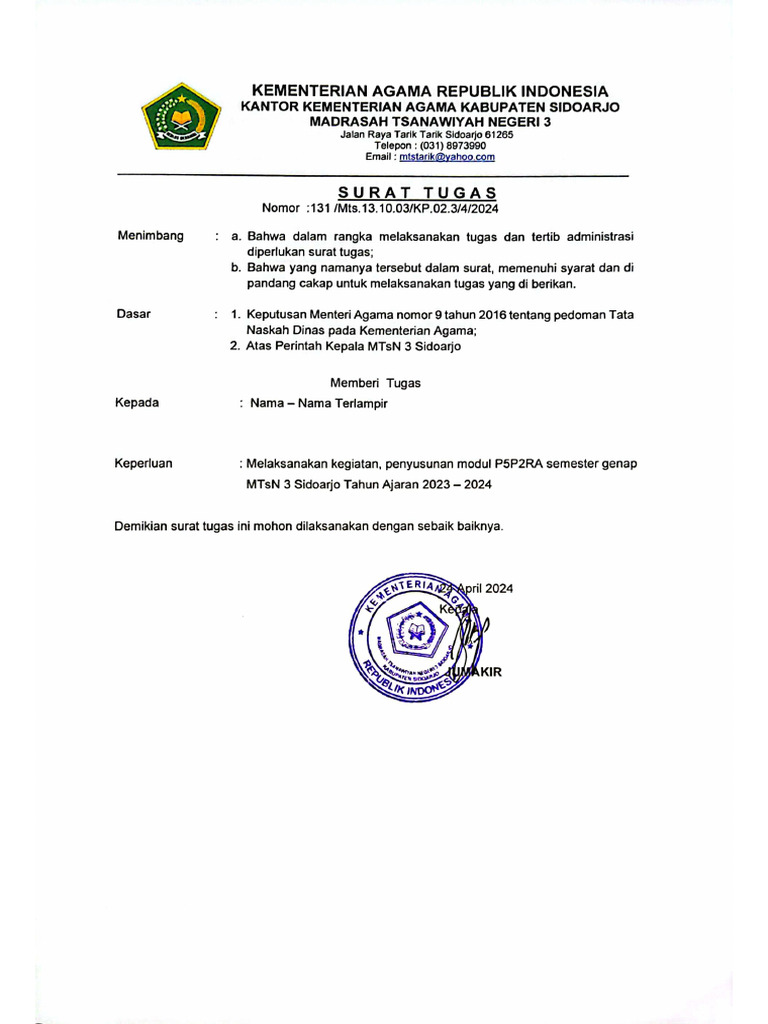 Surat Tugas Penyusunan Modul P5P2RA | PDF