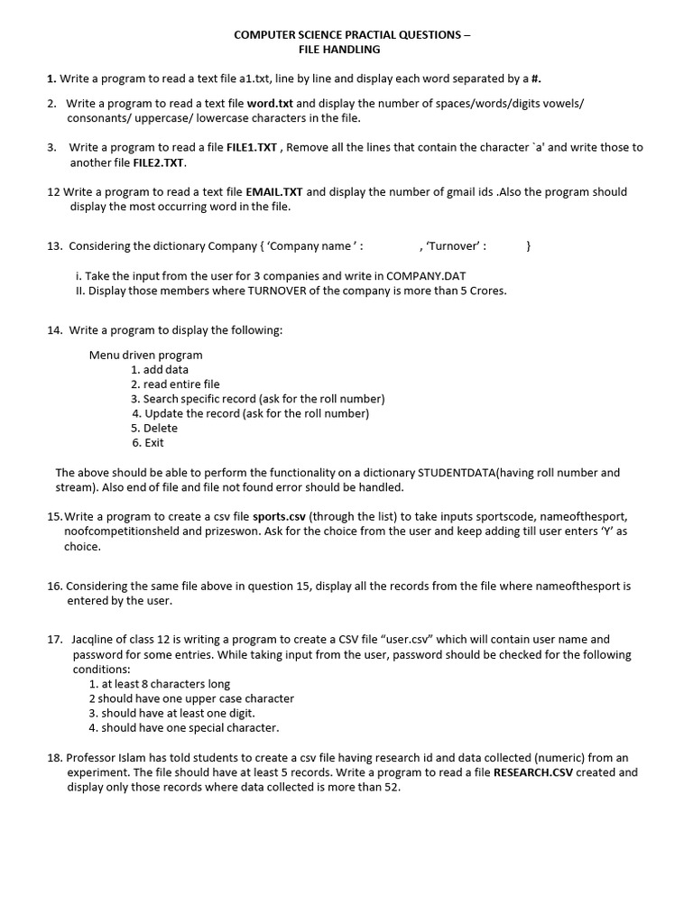 File Handling Questions To Practice For Term1 Practical | PDF | Computer File | Computers