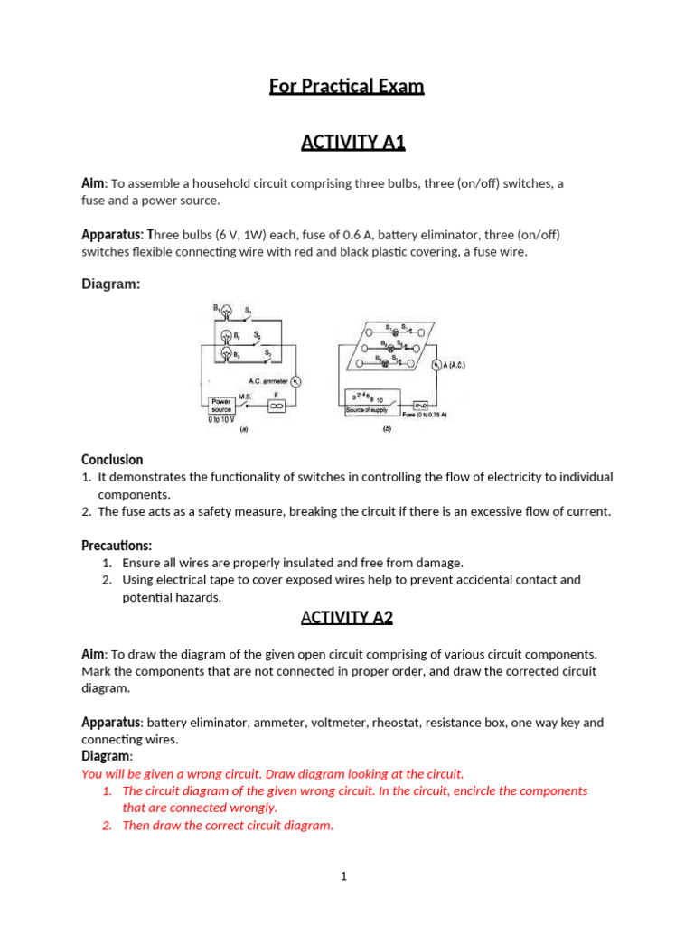 PHY - ACTIVITY - XII 2024-25 - PracticalExam | PDF | Switch | Fuse (Electrical)