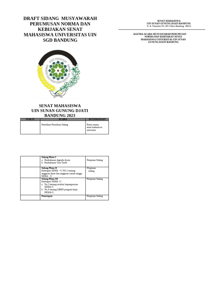 Draft Sidang MUSYAG | PDF