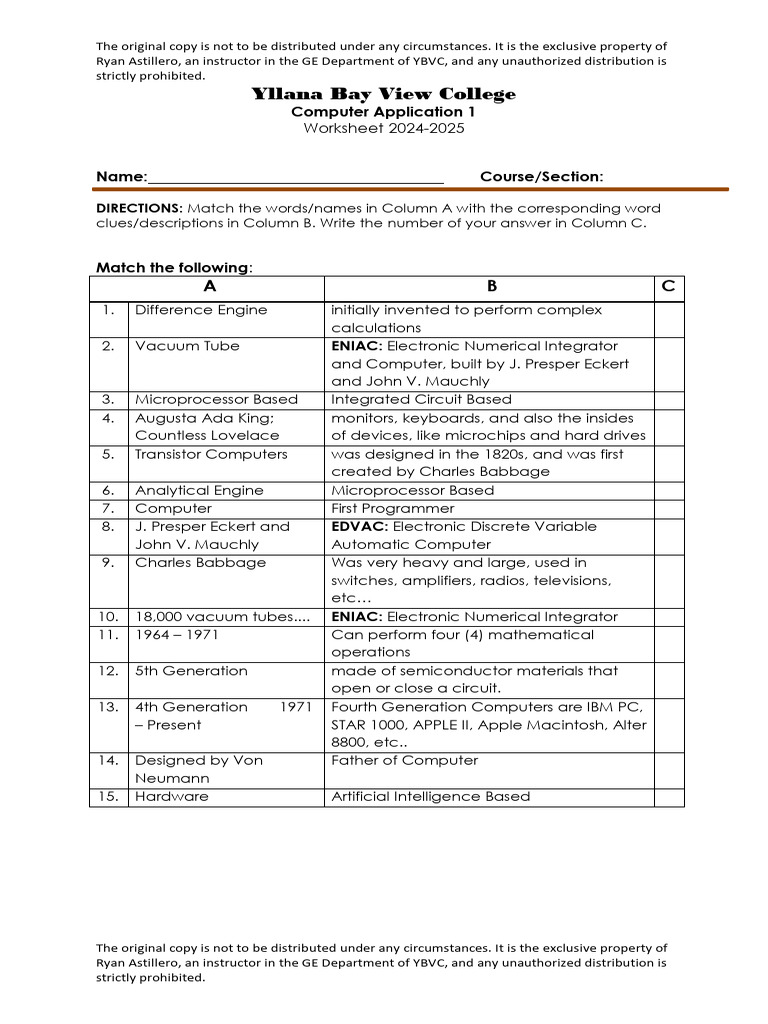Yllana Bay View College Worksheet | PDF