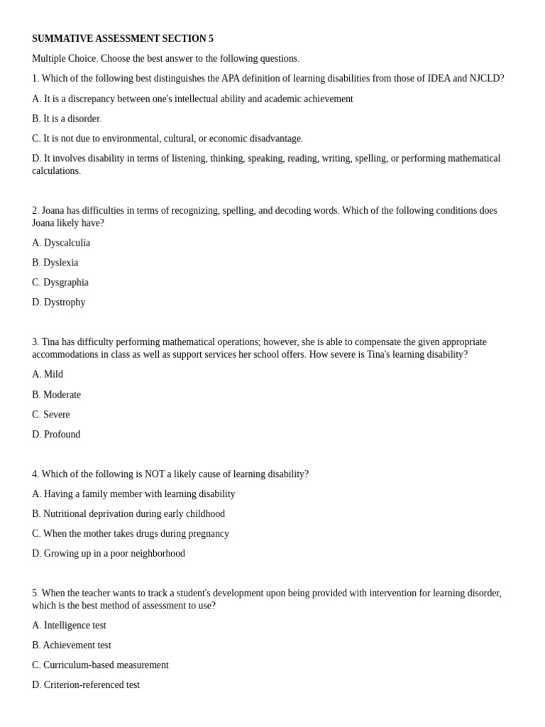 Summative Assessment Section 5 | PDF