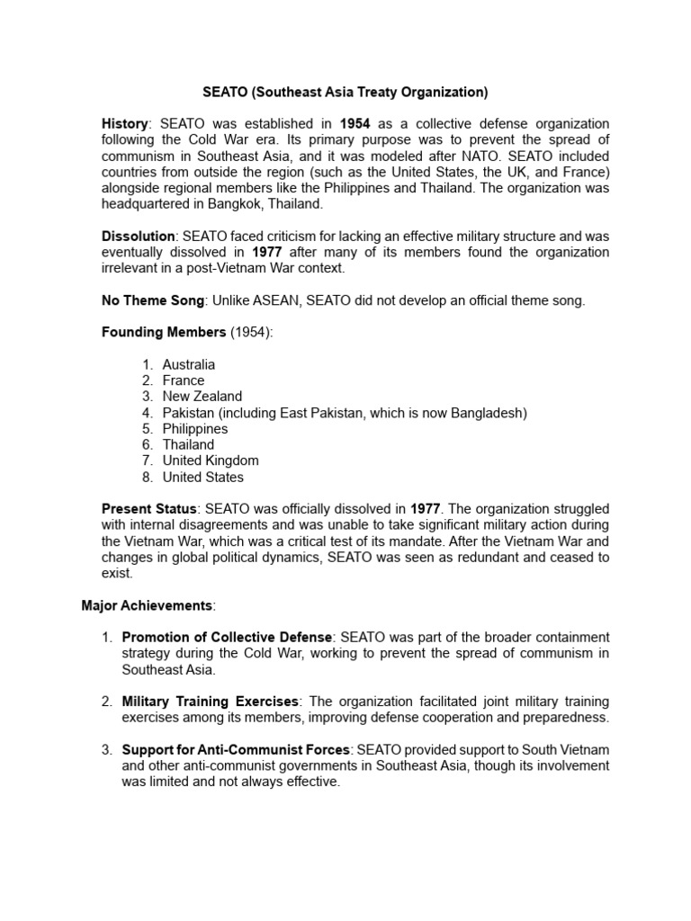 A Brief History of SEATO | PDF | Social Science | Travel