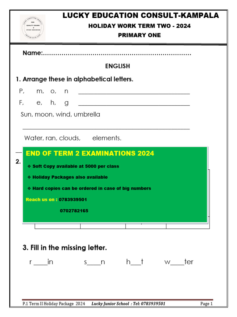 P.1 Holiday Package Term Ii 2024 | PDF