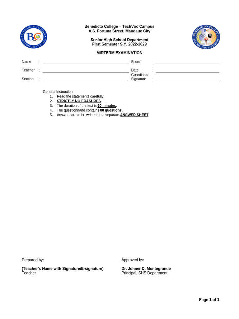 Test Paper Format | PDF