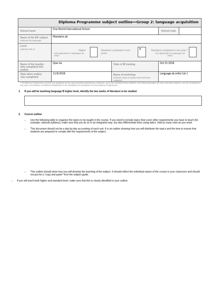 Group 2 Mandarin Ab - Course Outlines Final | PDF