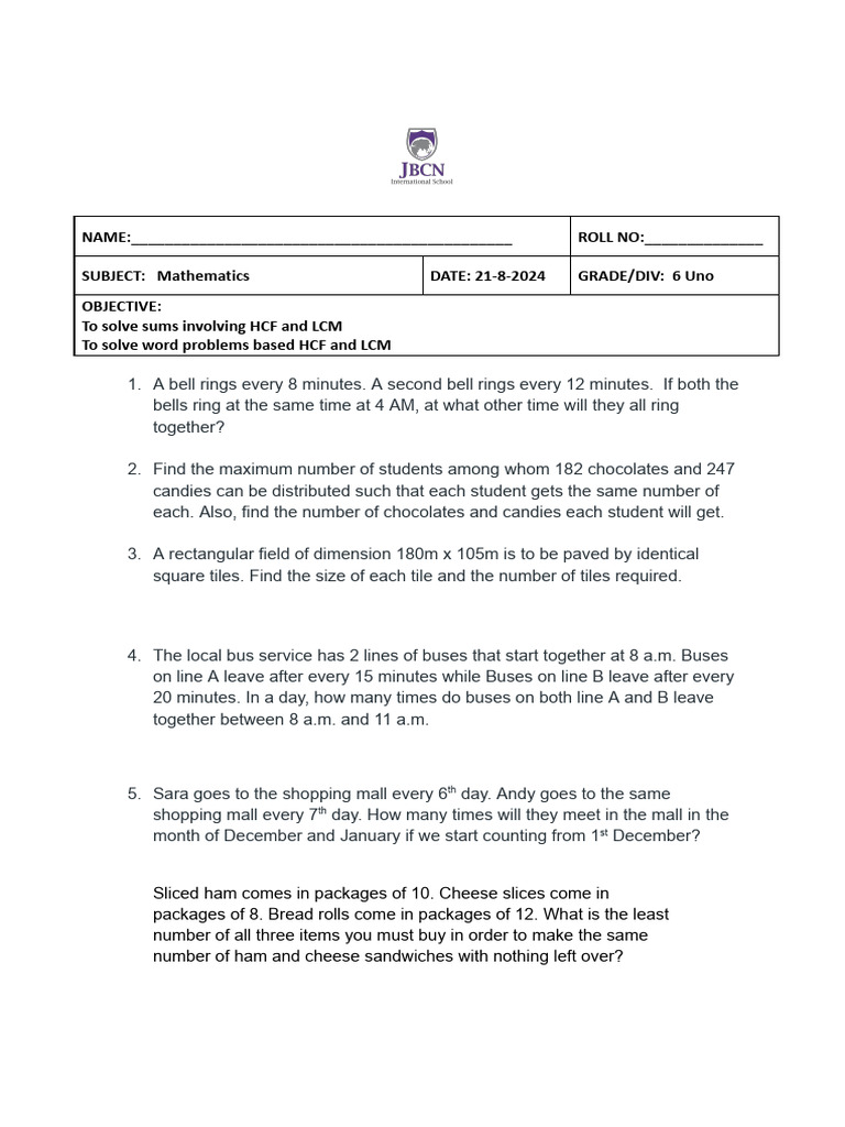 HCF LCM Problem Solving | PDF