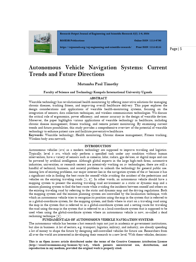 Autonomous Vehicle Navigation Systems: Current Trends and Future Directions | PDF | Wearable ...