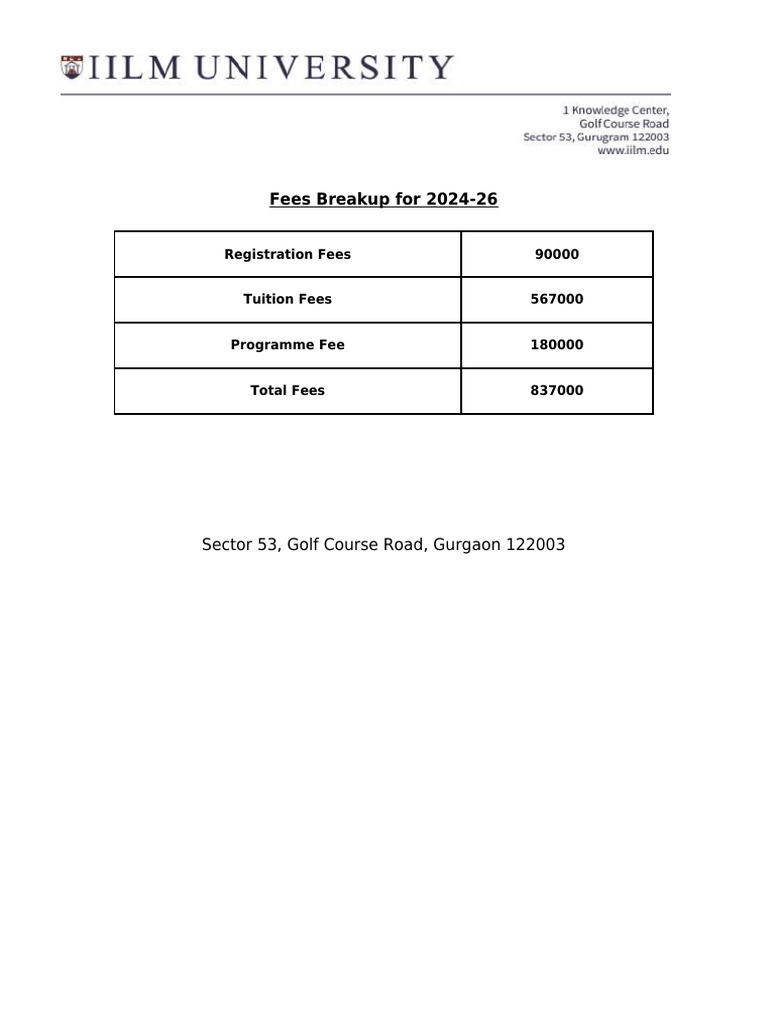 Fee Breakup Mba-Pgdm 2024 11776 | PDF