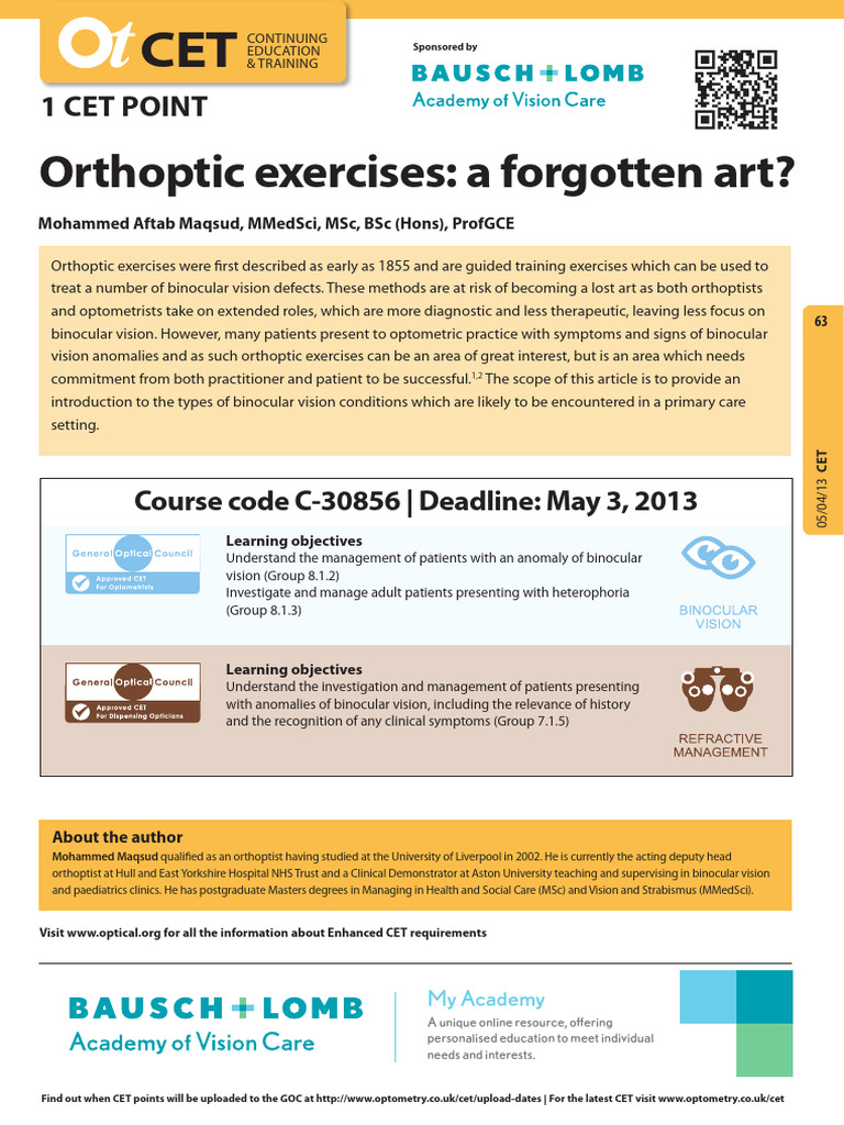 Masqsud - 2013 - Orthoptic Exercises A Forgotten Art | PDF