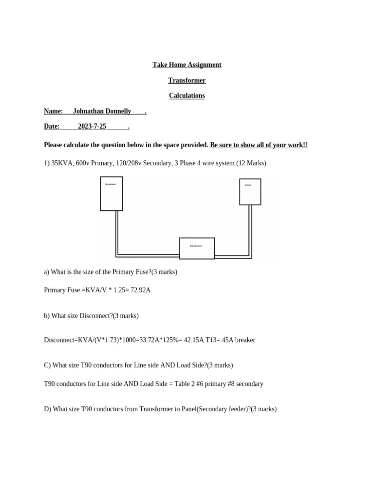 Take Home Assignment - Transformer Calculations | PDF