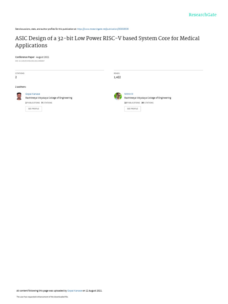 ASIC Design of A 32-Bit Low Power RISC-V Based System Core For Medical ...