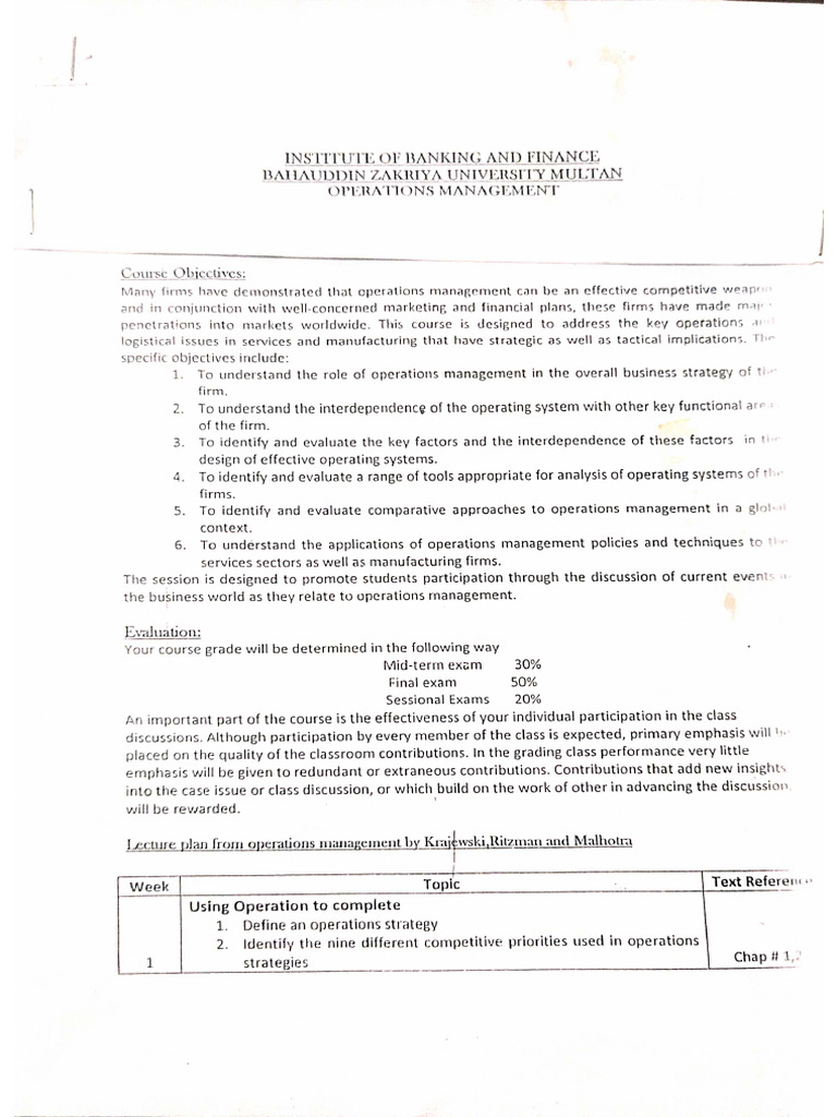 Course Outline of Operation in Bank | PDF