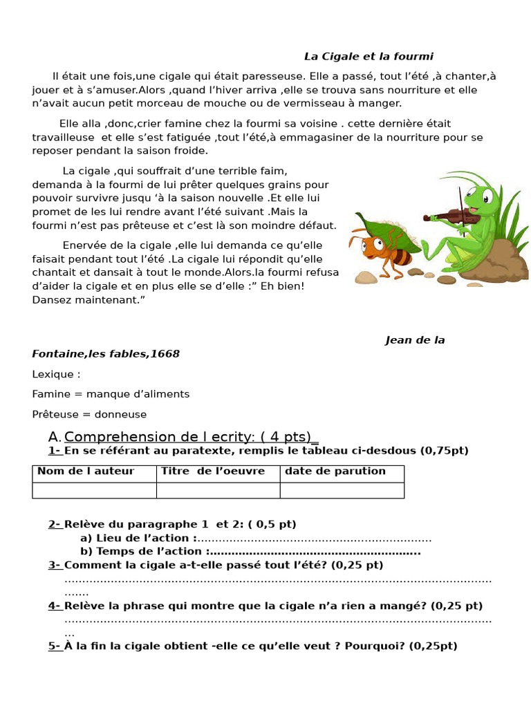 La Cigale Et La Fourmi Examen | PDF