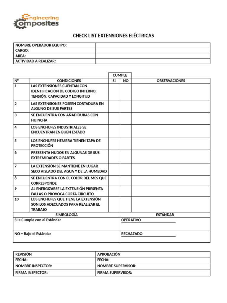 CHECK LIST EXTENSIONES ELÉCTRICAS | PDF