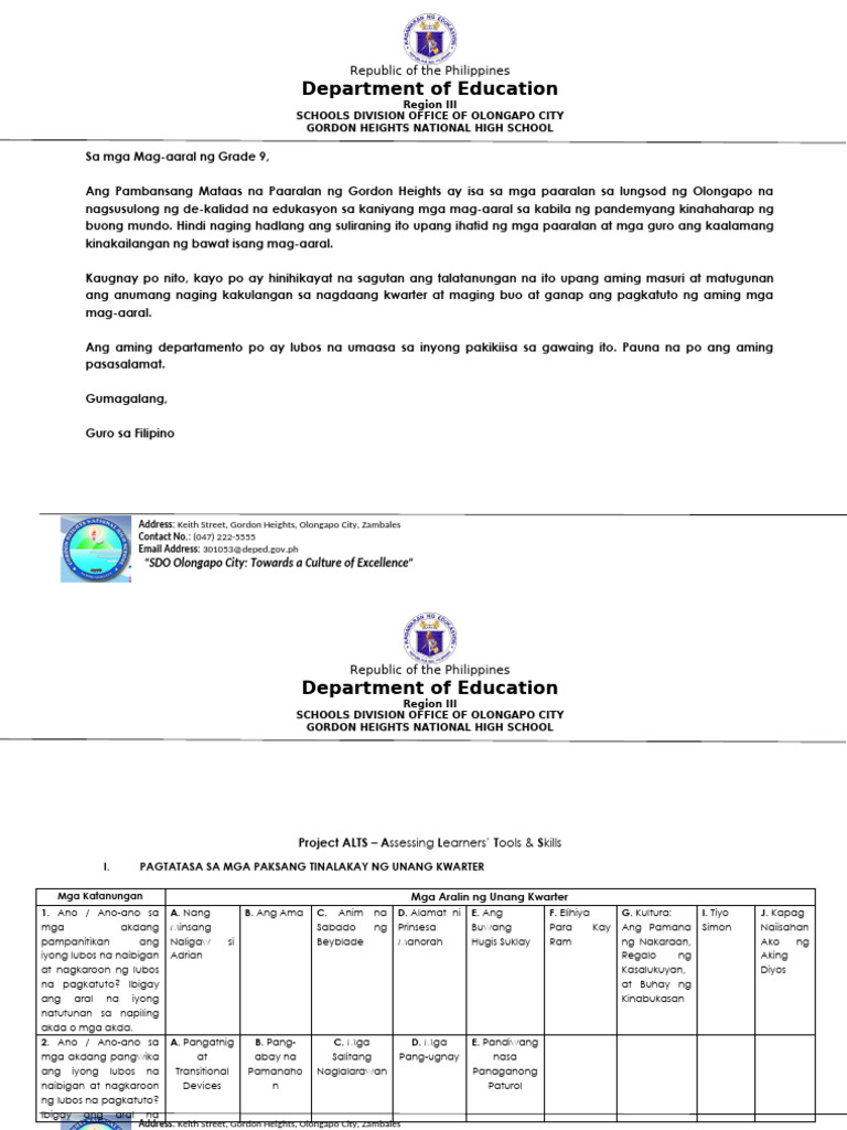 G9 ALTS TOOL 1st Quarter | PDF