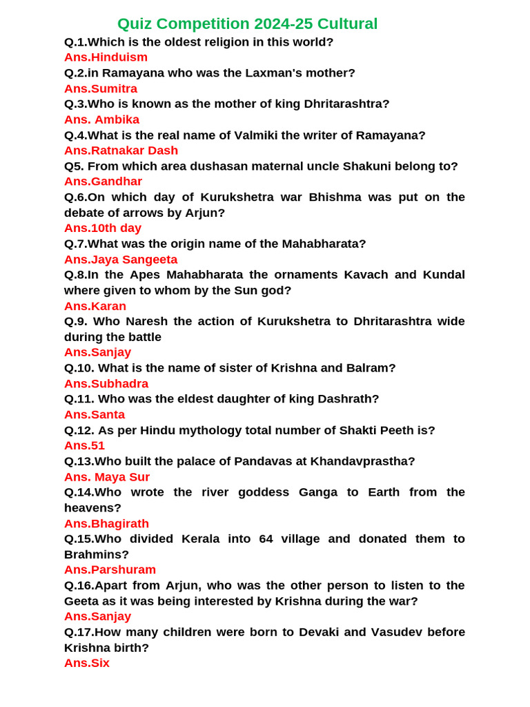 Religion Quiz Questions and Answers | PDF | Indian Religions
