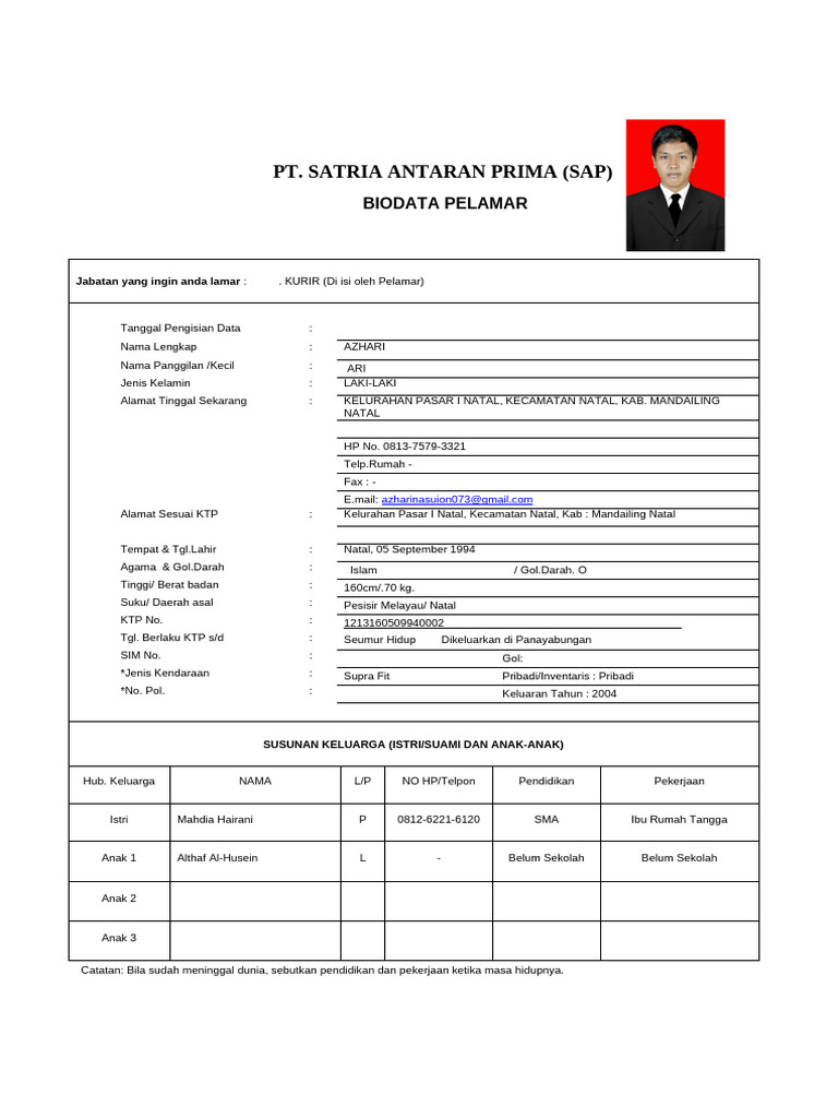 FORM BIODATA PT. SDF (3)-1 | PDF
