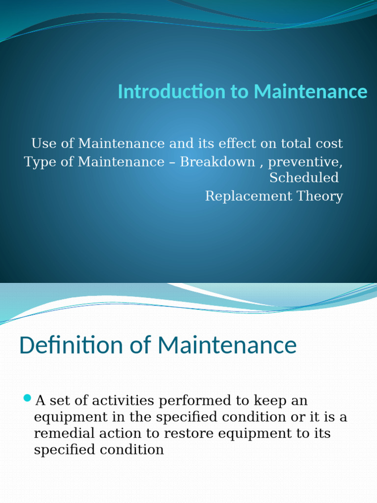 Maintenance of Facilities and Equipment | PDF