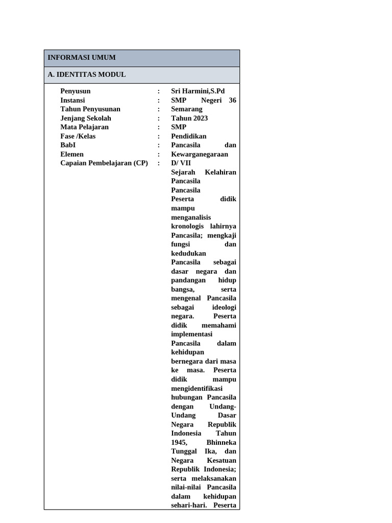 contoh modul ajar | PDF