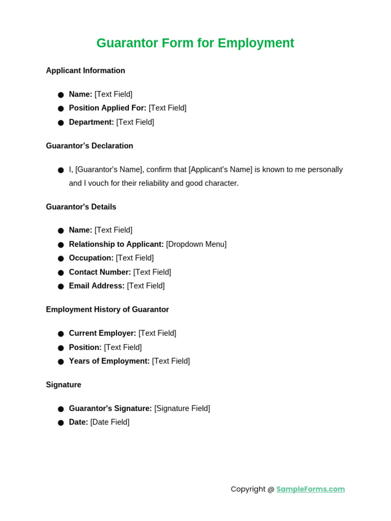Guarantor Form For Employment | PDF