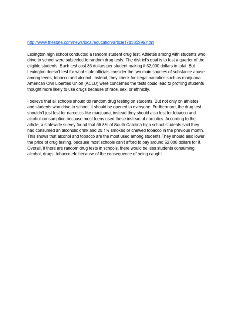 Lexington High School Random Student Drug Test | PDF | Self-Improvement ...