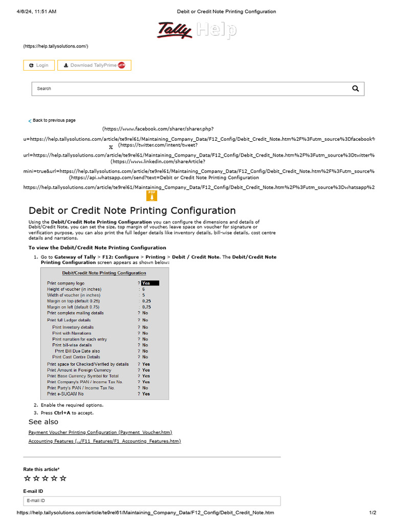 Debit or Credit Note Printing Configuration | PDF