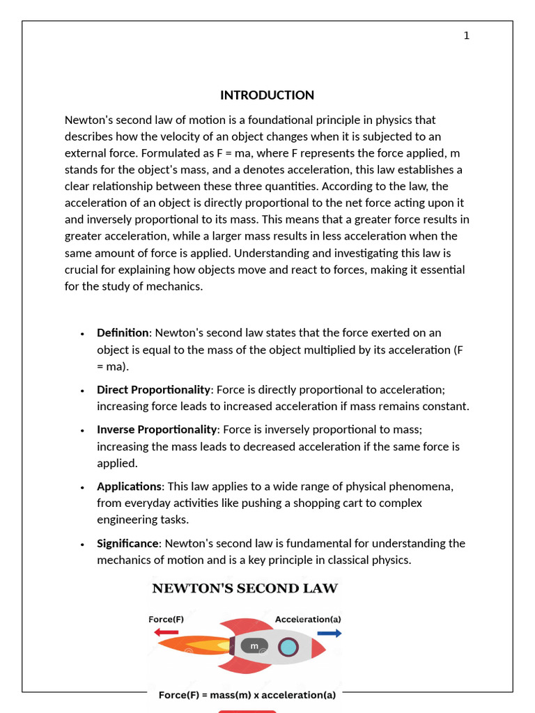 Physics Project (Second Law) | PDF | Force | Mass