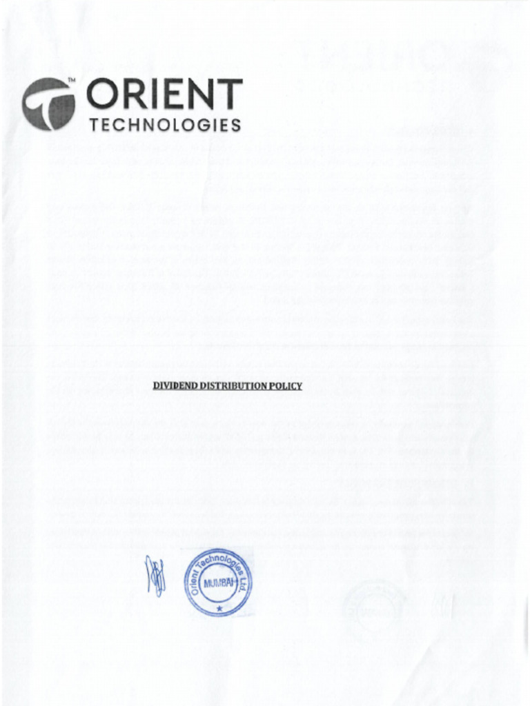 6567315e1d790e72b52405ea - Orient - Dividend Distribution Policy | PDF