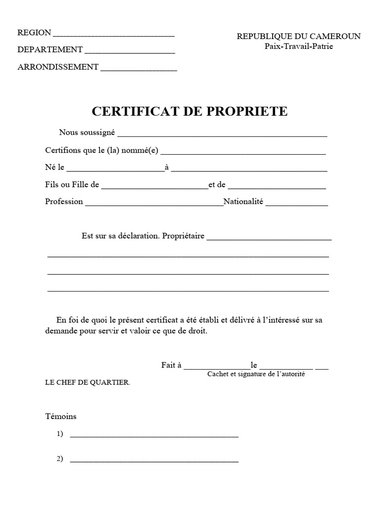 Certificat de Propriete | PDF