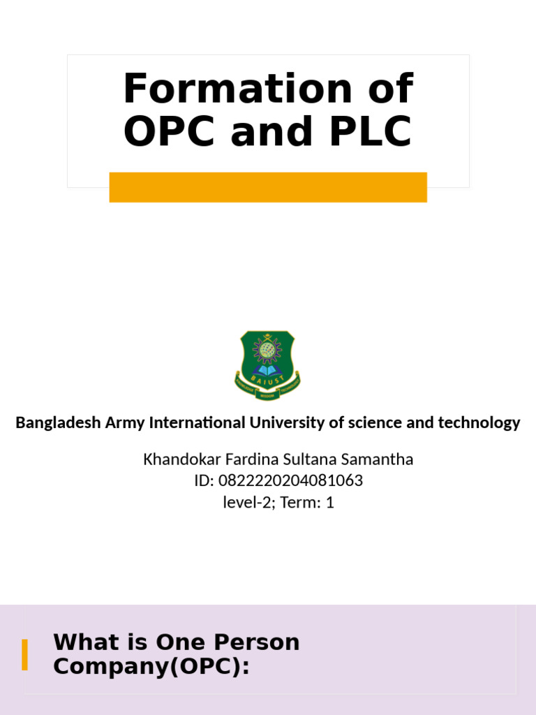 Formation of OPC and PLC | PDF