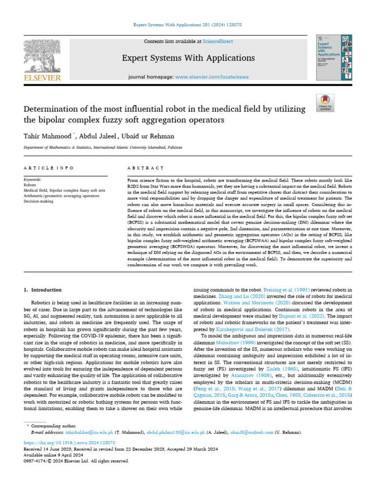 Determination of The Most Influential Robot in The Medica - 2024 - Expert System | PDF ...