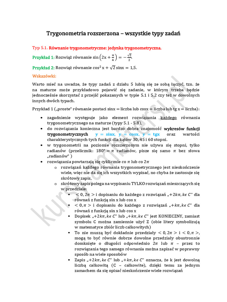 Trygonometria Wszystkie Typy Zadaå Ambitersi | PDF