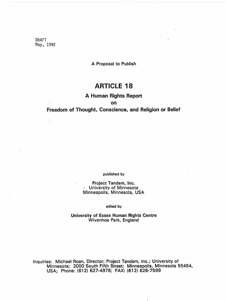 A Proposal To Publish Article 18 Human Rights Report | PDF
