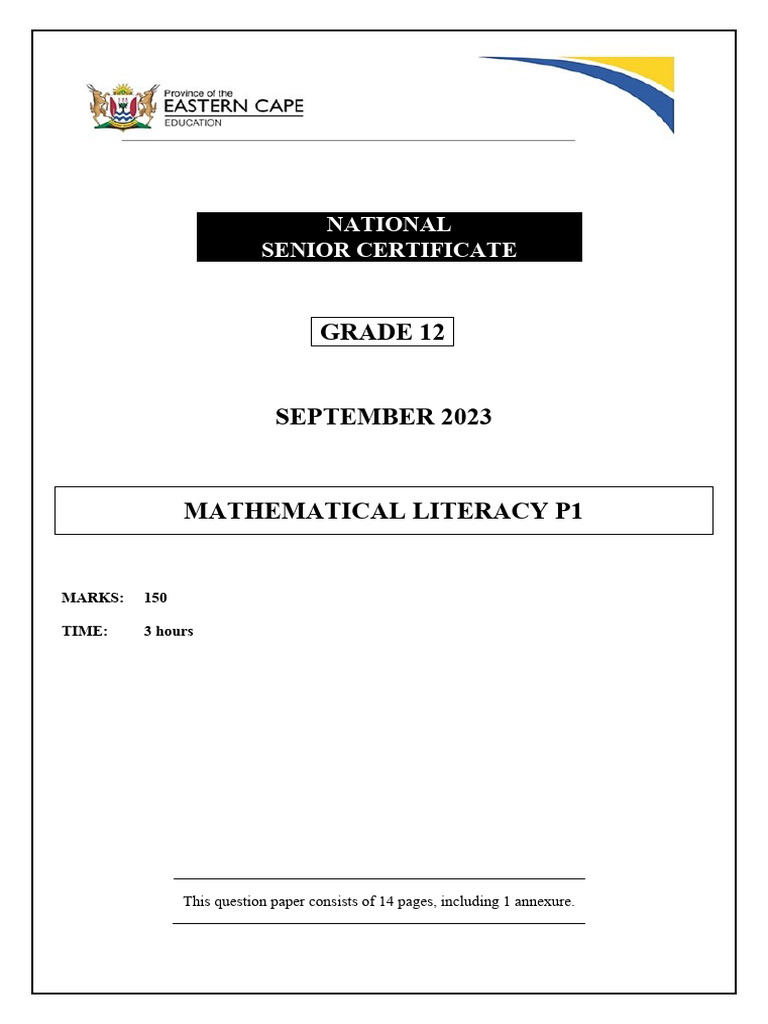 Maths Lit p1 Gr12 QP Sept 2023 - English | PDF Maths Lit p1 Gr12 QP Sept 2023 - English | PDF