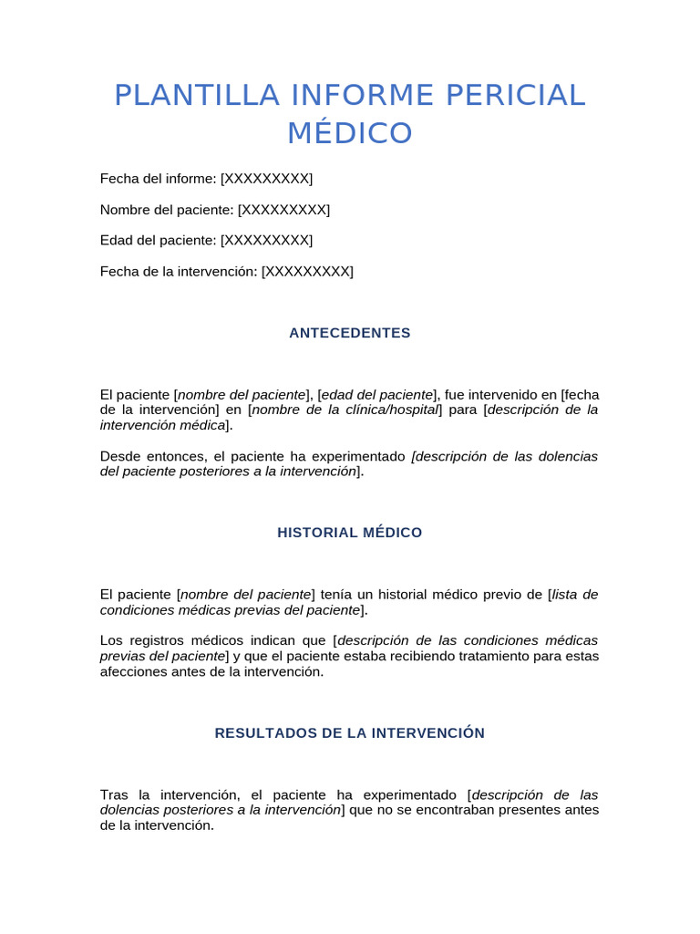 Plantilla Informe Pericial Medico | PDF