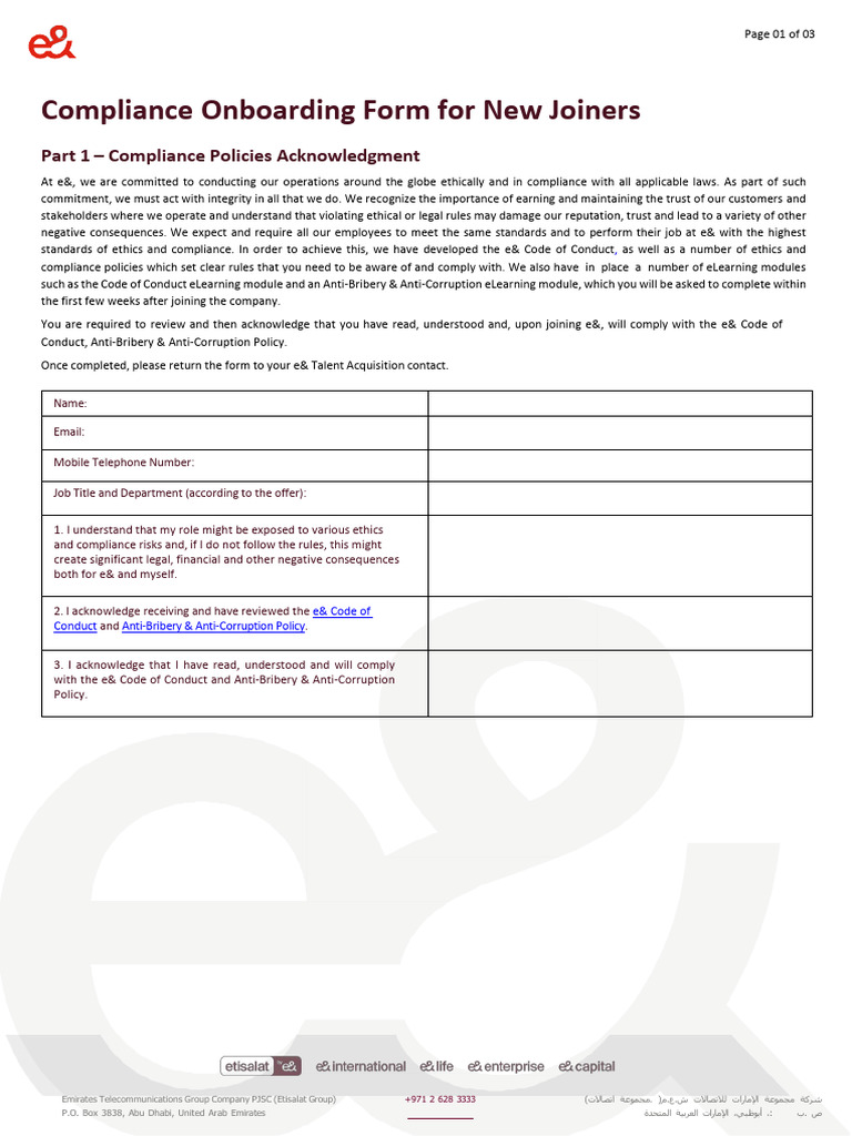 Compliance Onboarding Form For New Joiners FINAL Oct2023 | PDF