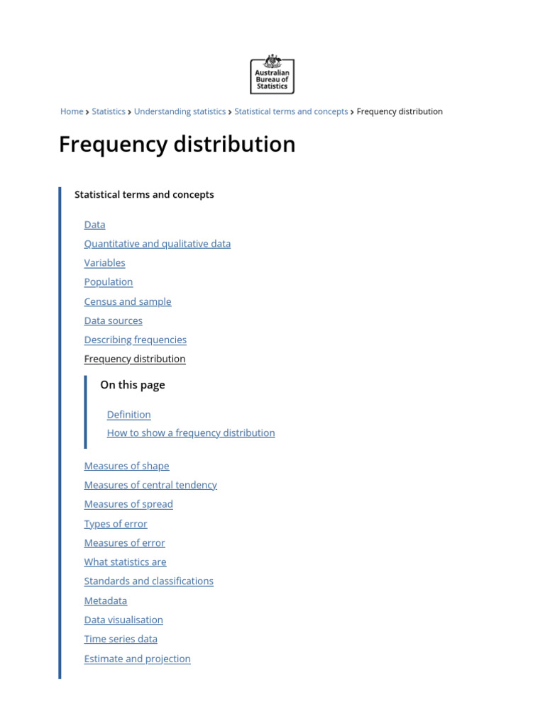 Frequency Distribution - Australian Bureau of Statistics | PDF