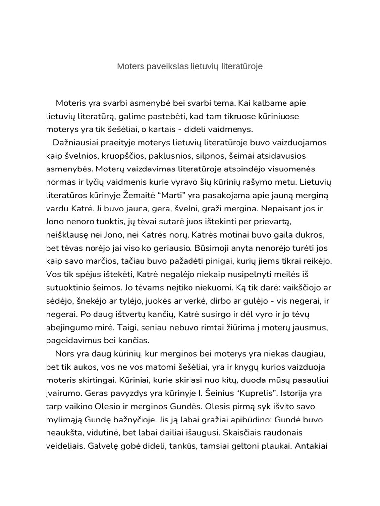 Moters Paveikslas Lietuviu Literaturoje | PDF