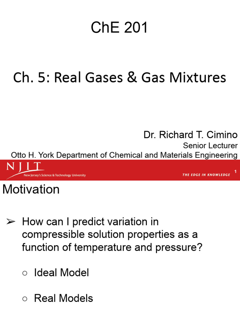 Ch. 5 - Real Gases & Gas Mixtures | PDF