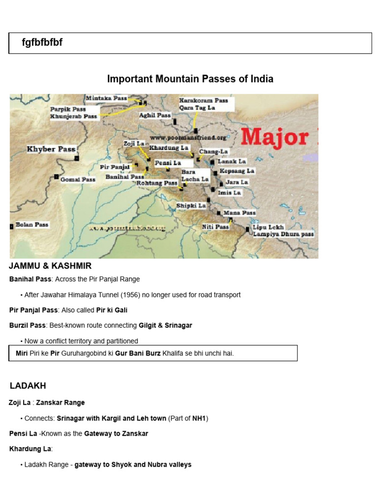 Indian Mountain Passes Guide | PDF | Kashmir