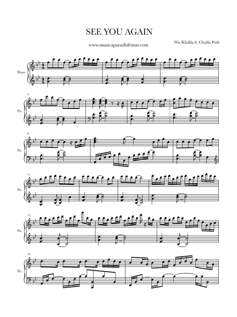 Partitura Piano SEE YOU AGAIN Wiz Khalifa FT Char - 230624 - 111346 | PDF