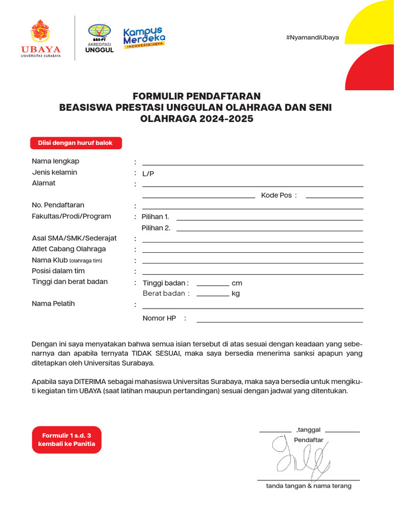 Form Pengajuan Beasiswa Olga Seni | PDF